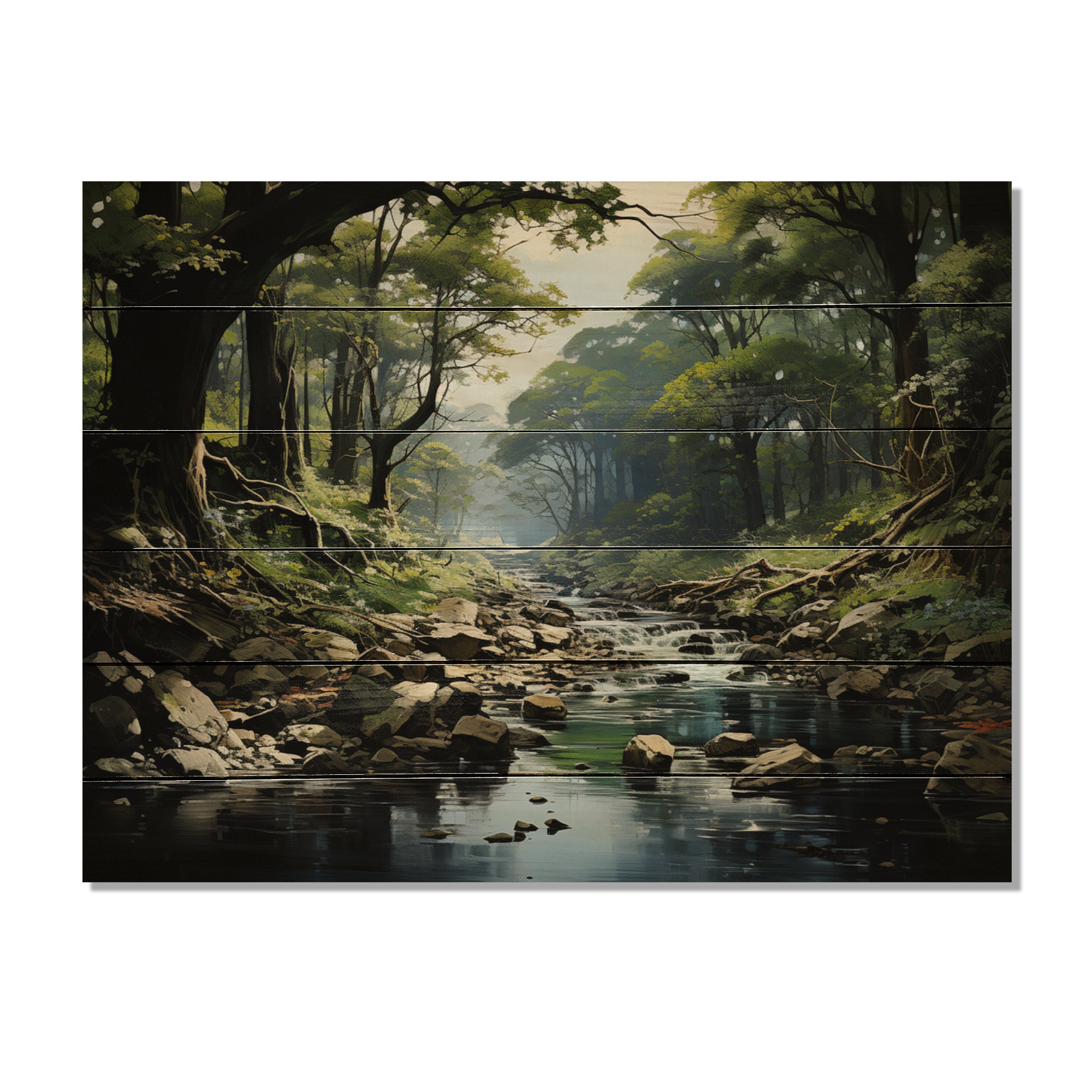 Millwood Pines Brasia Gentle River Through Country Charm Forest On Wood Print | Wayfair